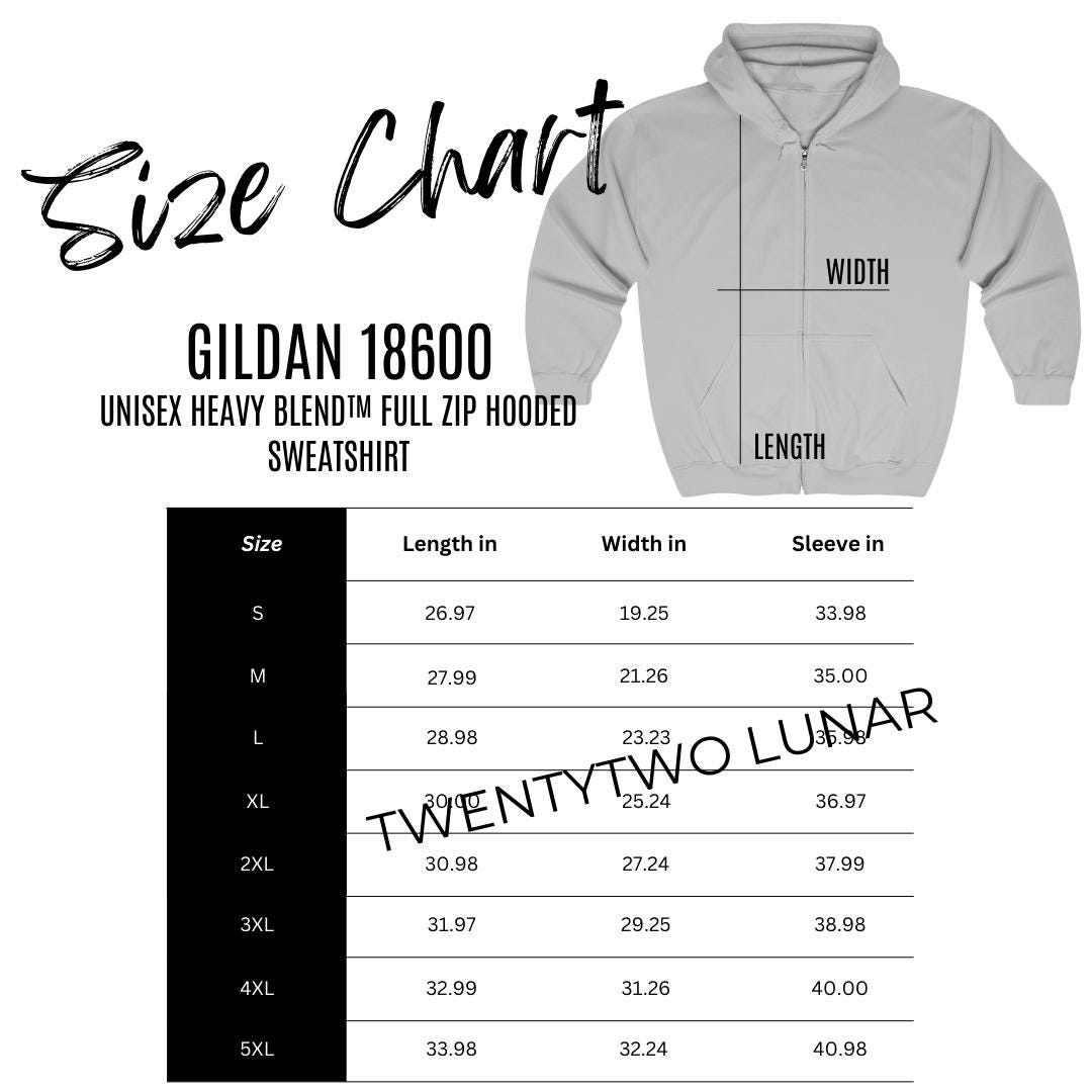 5 X Gildan 18600 Size Guide Printify 18600 Zip Hoodie Size Chart, POD ...