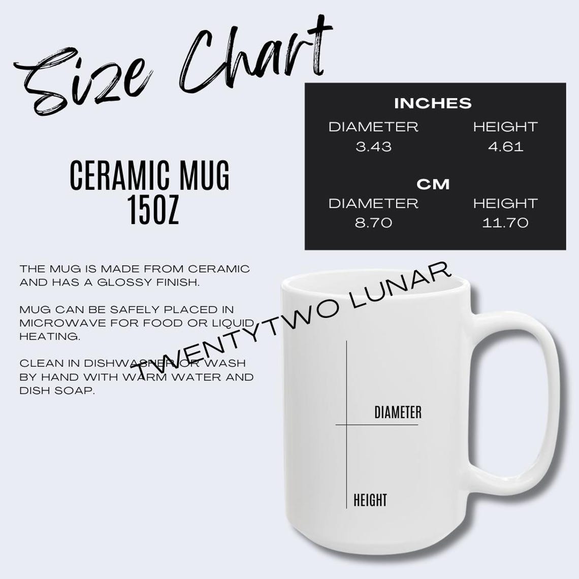 5 X Ceramic Mug Size Chart for 11oz and 15 Oz Coffee Mug Size Guide for ...