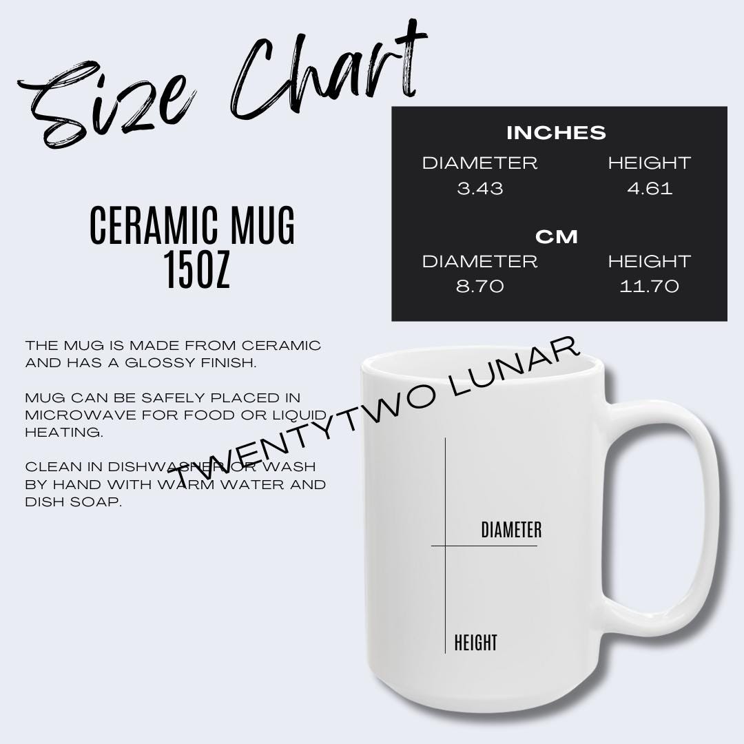 5 X Ceramic Mug Size Chart for 11oz and 15 Oz Coffee Mug Size Guide for ...