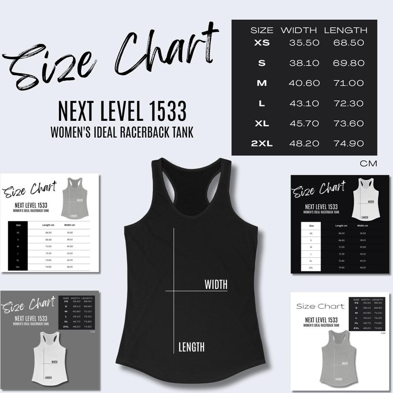 5 X Next Level 1533 Size Chart 1533 Sizing Guide Tank Measurement Next ...