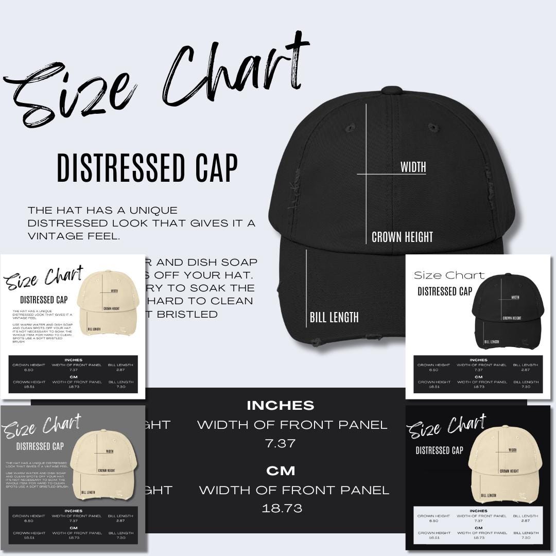5x Unisex Distressed Cap Size Chart District DT600 Mockup Product ...