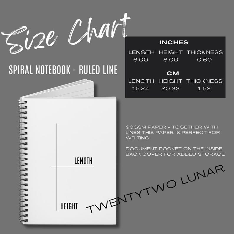 5 X Spiral Notebook Size Chart Size Chart Template SPOKE Custom ...