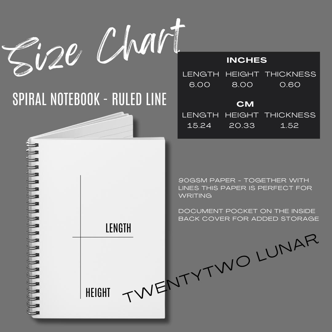 5 X Spiral Notebook Size Chart Size Chart Template SPOKE Custom ...