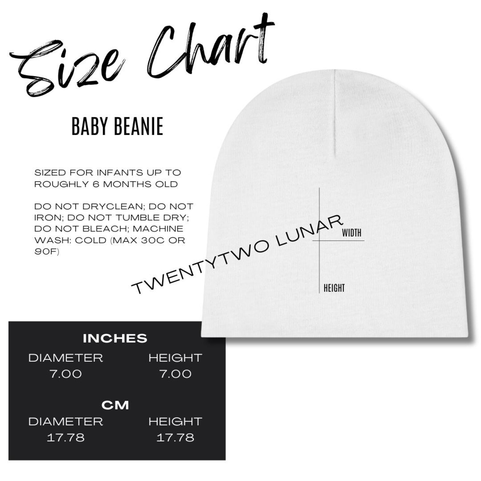 5 X Baby Beanie AOP Size Chart Hat Mockup Product Details Mockup ...