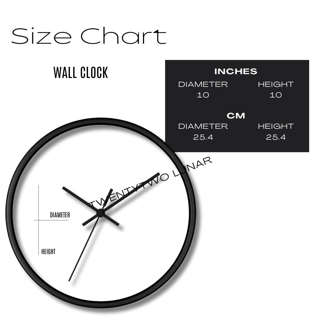5 X Wall Clock Size Guide Mockup Printify Clock Size Chart Printify ...