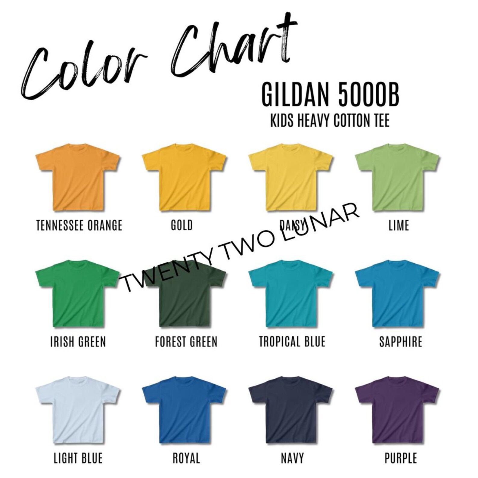 Gildan 5000B Color Chart Canva Template T-shirt Gildan Kids Mockups ...