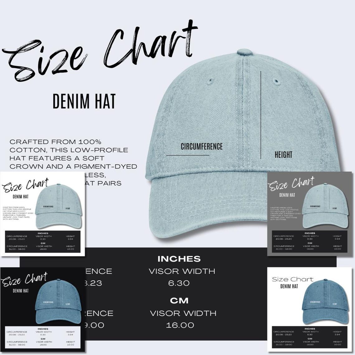 5 X Denim Hat (embroidery) Size Chart OTTO Cap 18-204 Hat Mockup ...