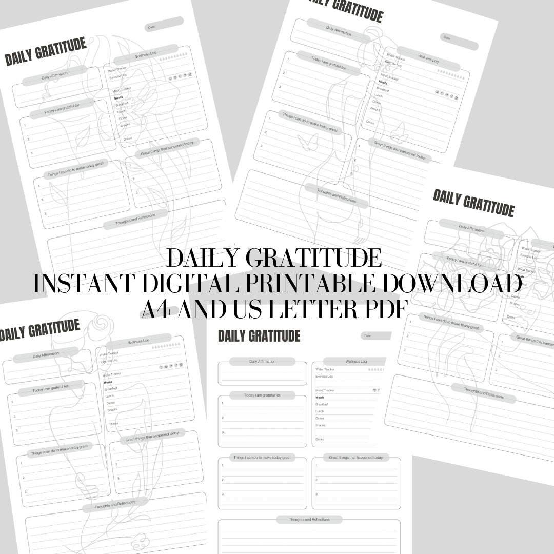 Daily Gratitude Printable Instant Download, Minimalist Daily Schedule ...