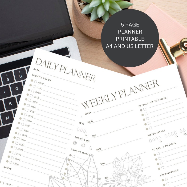 Daily Weekly Planner Printable Instant Download 5 Page Bundle ...