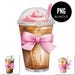 3 X Iced Coffee Pink Coquette Bow PNG Bundle Watercolor Clipart Digital ...