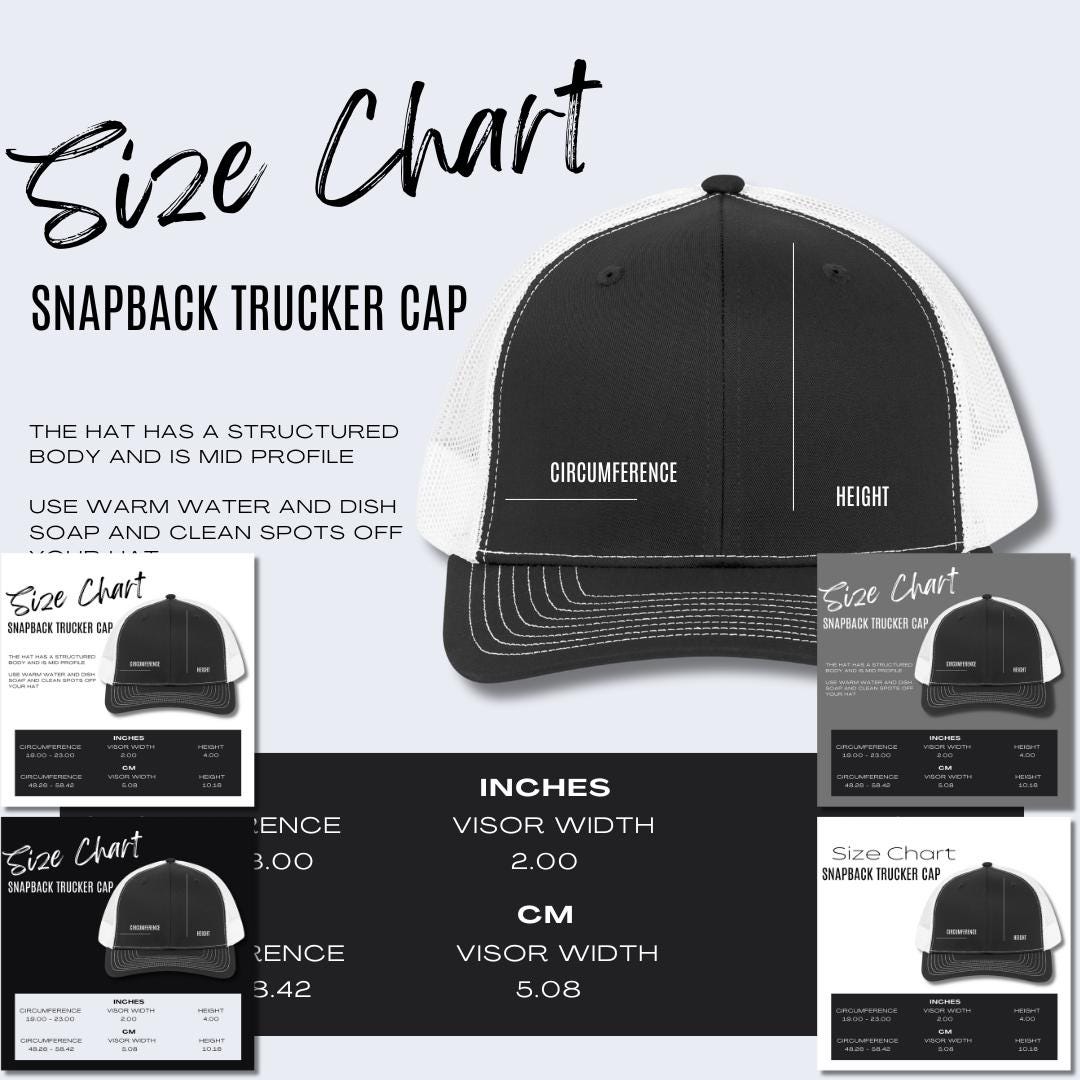 5 X Snapback Trucker Cap (embroidery) Size Chart Richardson 112 Hat ...