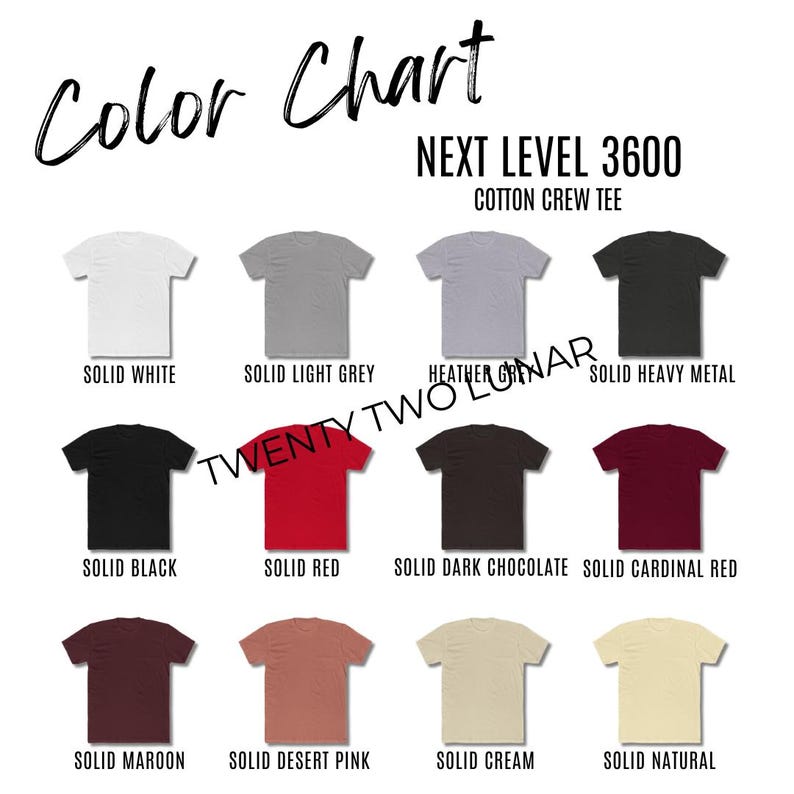 Next Level 3600 Color Chart Canva Template Next Level T-shirt Mockups ...