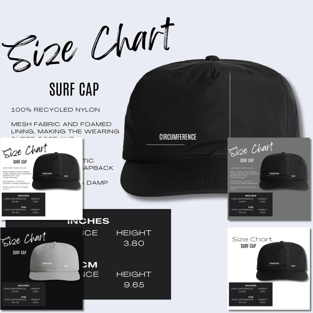 5 X Surf Cap Size Chart AS Colour 1114 Hat Mockup Product Details ...