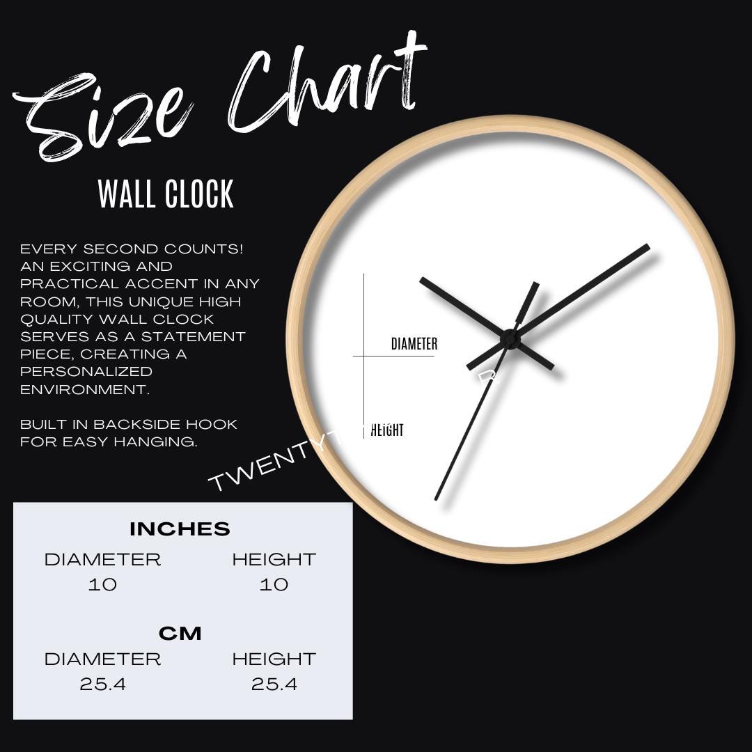 5 X Wall Clock Size Guide Mockup Printify Clock Size Chart Printify ...