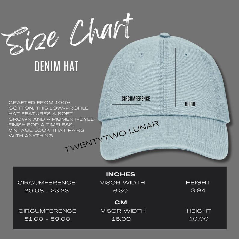5 X Denim Hat (embroidery) Size Chart OTTO Cap 18-204 Hat Mockup ...