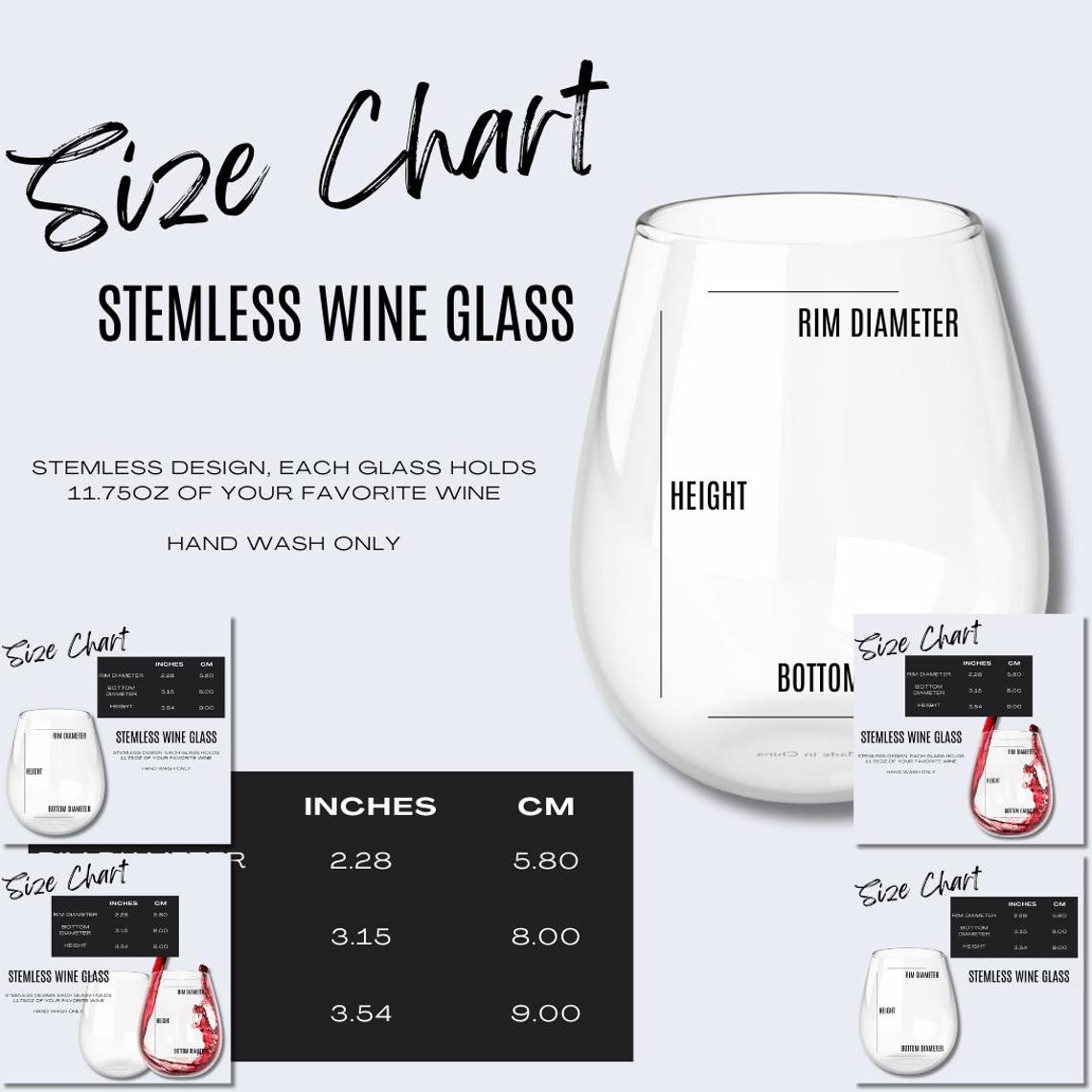 5 Stemless Wine Glass Size Chart Printify Wine Glass 11.75oz Size Guide ...