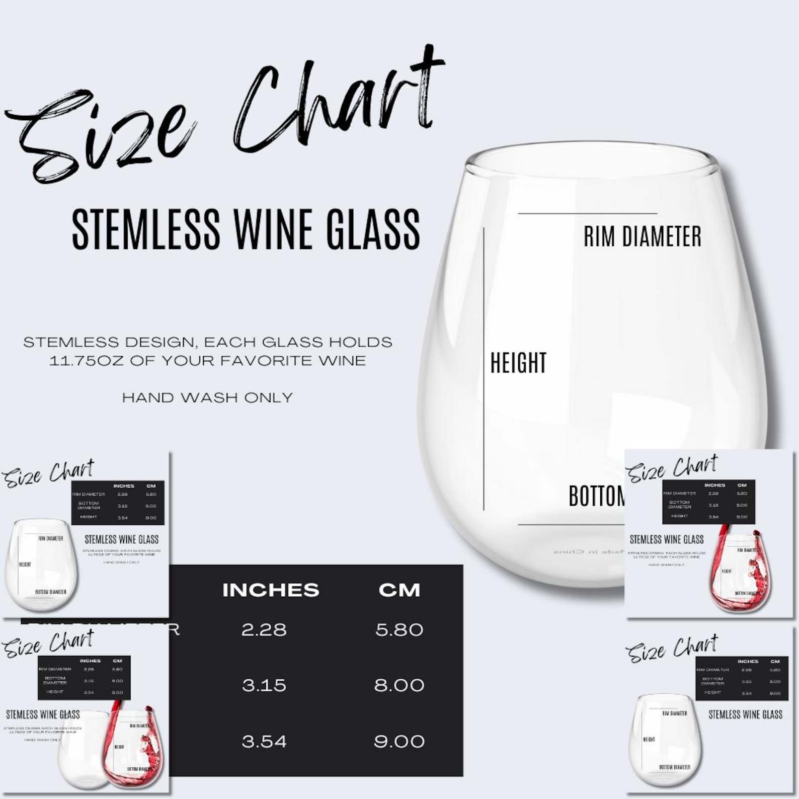 5 Stemless Wine Glass Size Chart Printify Wine Glass 11.75oz Size Guide ...