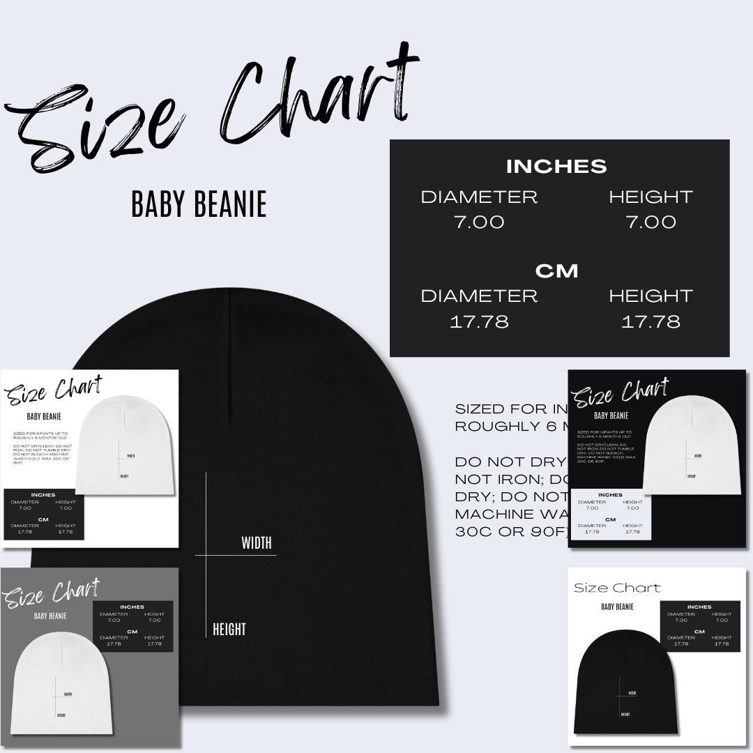 5 X Baby Beanie AOP Size Chart Hat Mockup Product Details Mockup ...
