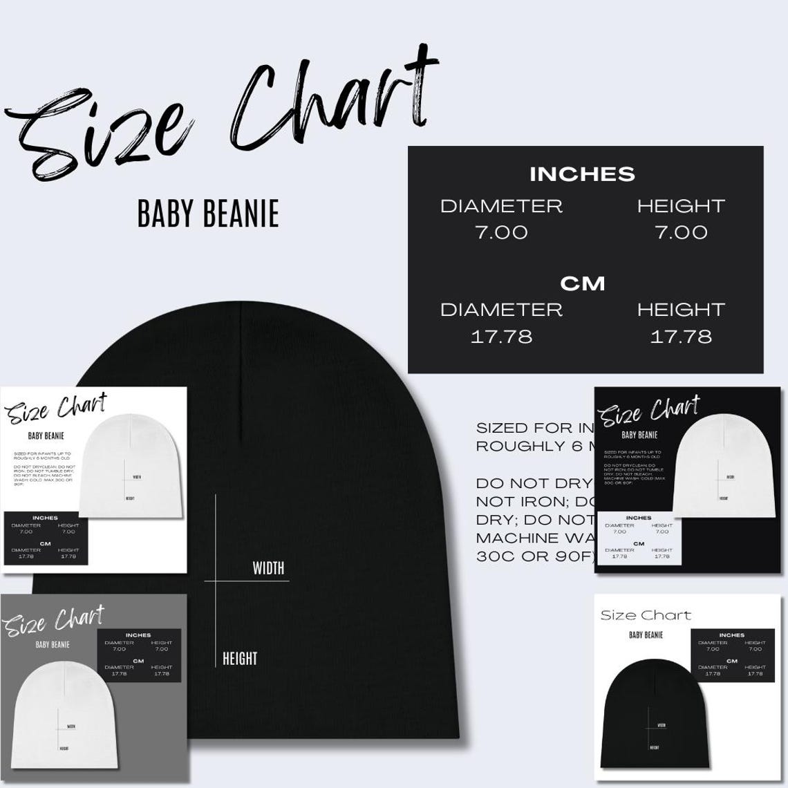 5 X Baby Beanie AOP Size Chart Hat Mockup Product Details Mockup ...
