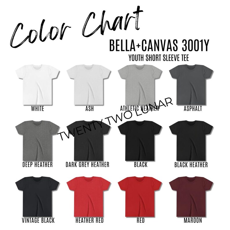 Bella Canvas 3001Y Color Chart Canva Template T-shirt Bella and Canvas ...