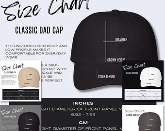 5 X Classic Dad Cap Size Chart Hat Mockup Product Details Mockup Printify POD Size Guide Etsy ...