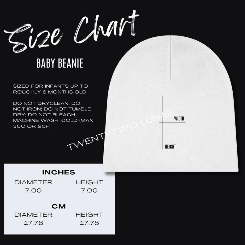 5 X Baby Beanie AOP Size Chart Hat Mockup Product Details Mockup ...
