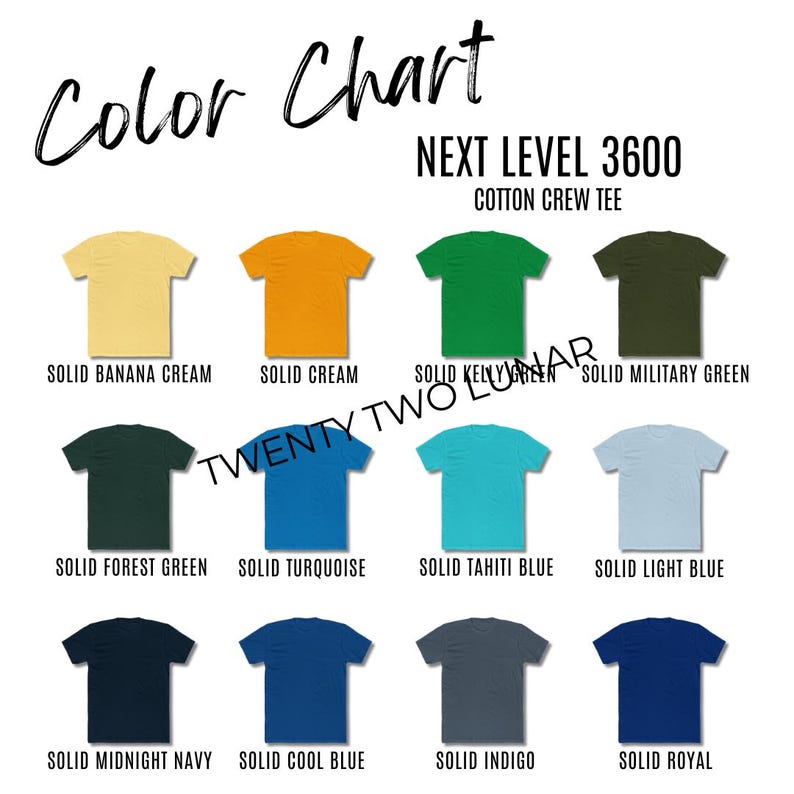 Next Level 3600 Color Chart Canva Template Next Level T-shirt Mockups ...