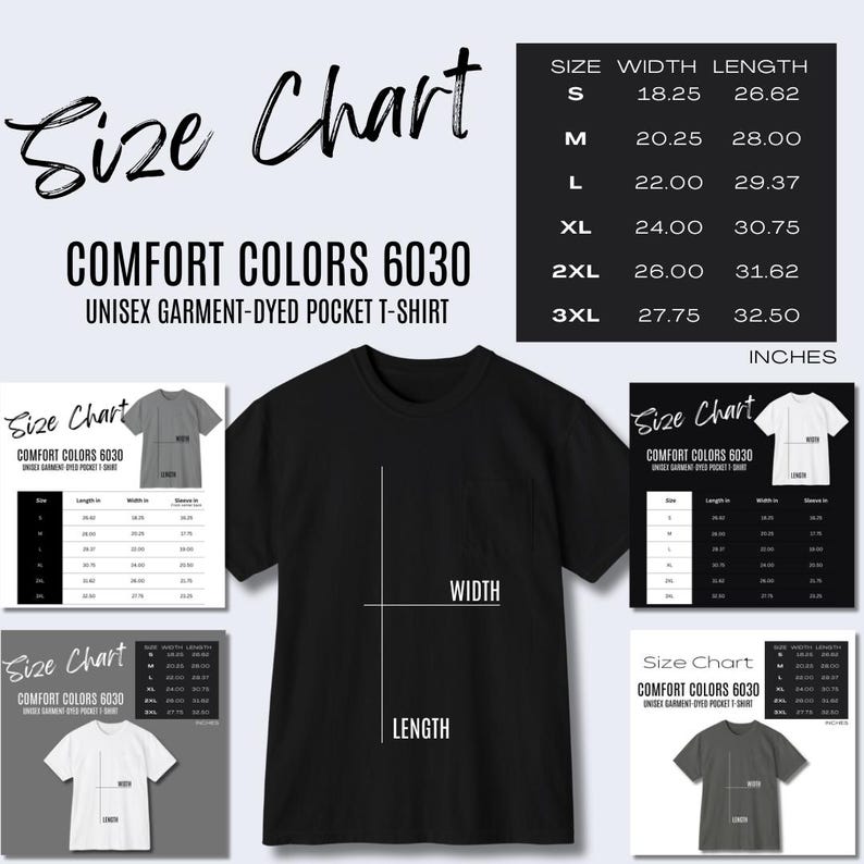 5 X Comfort Colors Size Chart 6030 Printify Comfort Colors 6030 Size ...