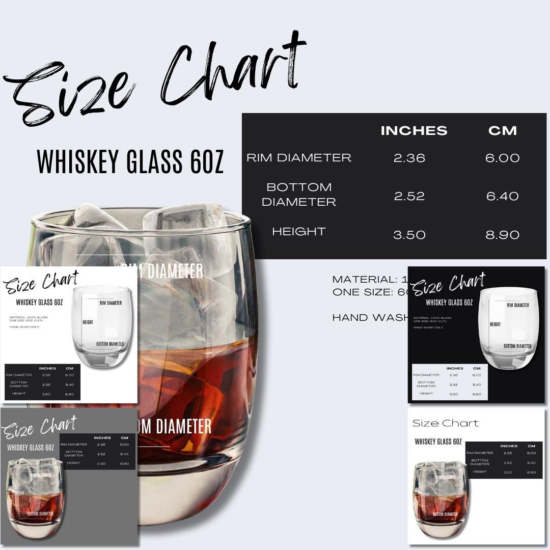 5 X Whiskey Glass 6oz Size Chart Glass Cup Mockup Whiskey Glass Size ...