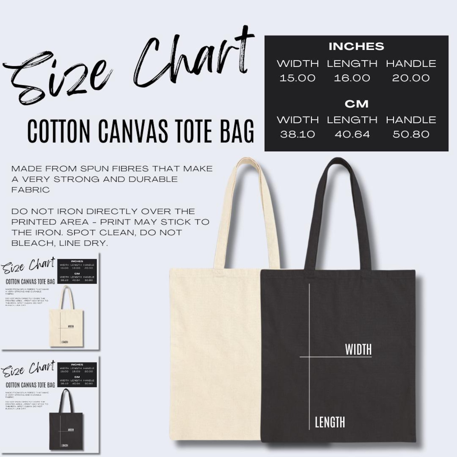 Canvas Tote Bag Size Chart Liberty Bags OAD113 Size Chart Printify Tote ...
