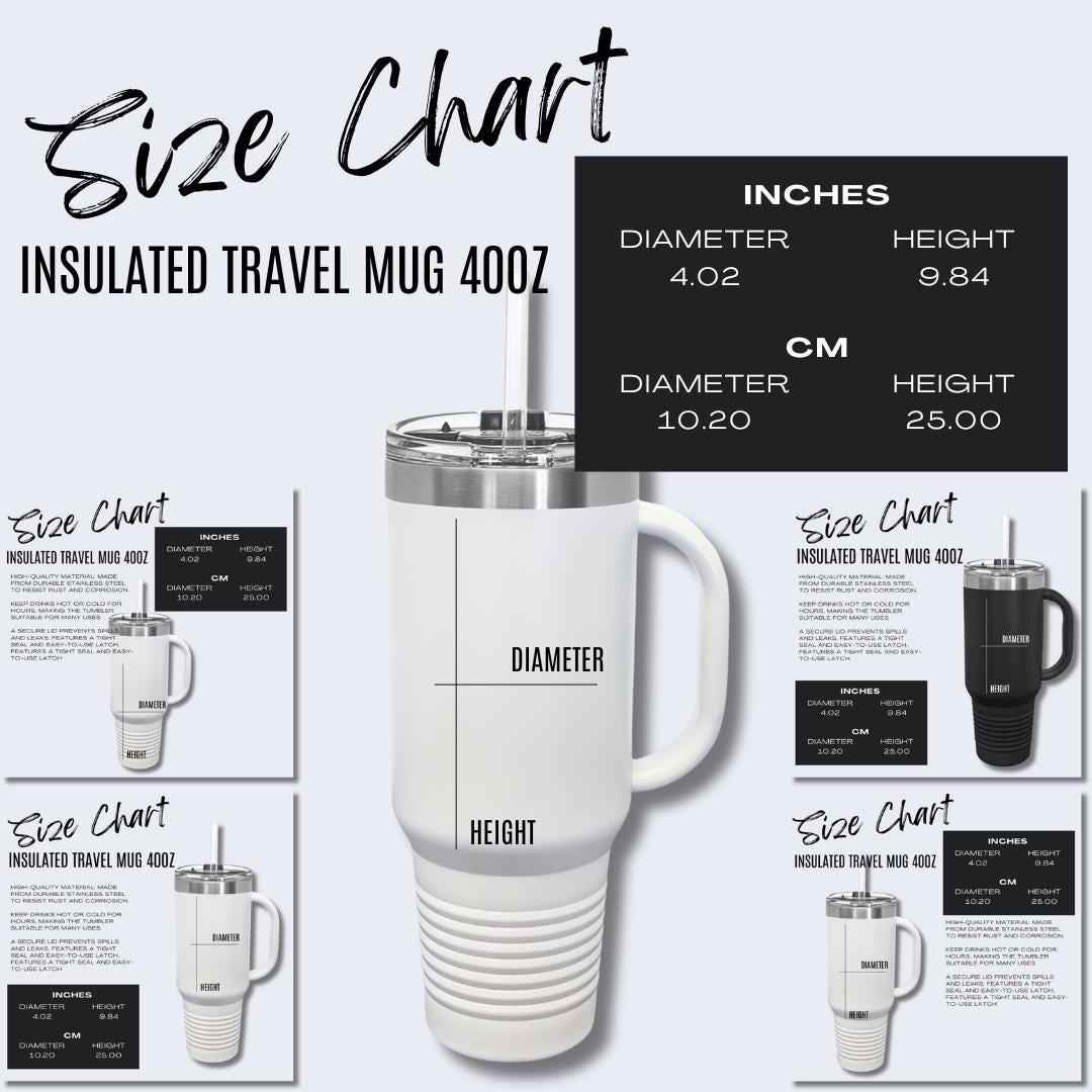 5 X 40 Oz Insulated Travel Tumbler Size Chart Mockup Polar Camel ...