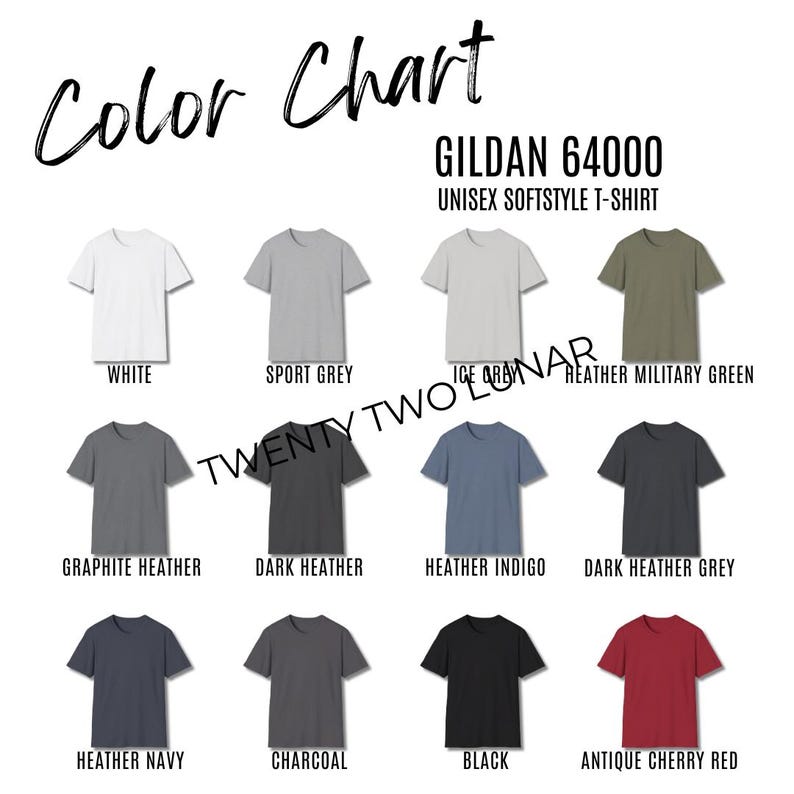 Gildan 64000 Color Chart Canva Template T-shirt Gildan Mockups Printify ...
