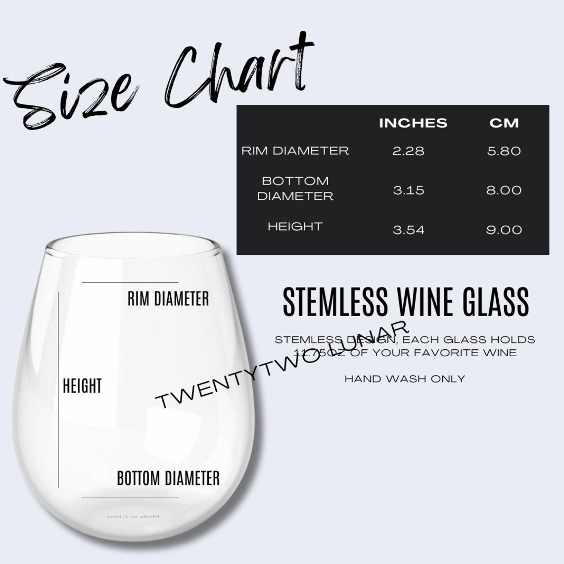5 Stemless Wine Glass Size Chart Printify Wine Glass 11.75oz Size Guide ...