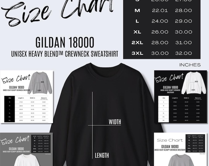 5 X Gildan 18000 Size Guide Printify Gildan 18000 Size Chart, POD ...