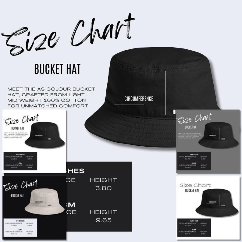 5 X Bucket Hat Size Chart AS Colour AS1117 Hat Mockup Product Details ...