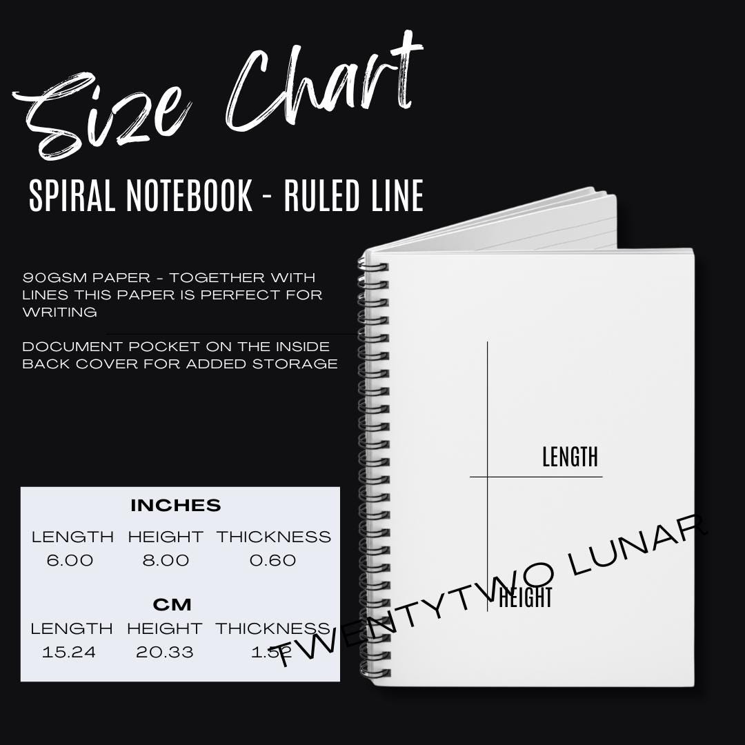 5 X Spiral Notebook Size Chart Size Chart Template SPOKE Custom ...