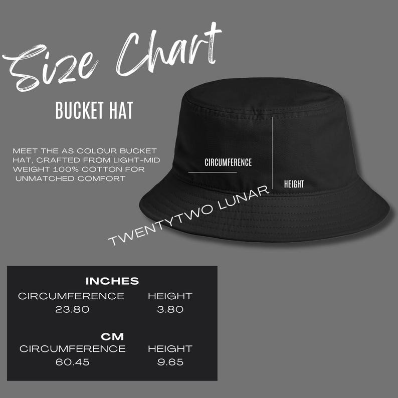 5 X Bucket Hat Size Chart AS Colour AS1117 Hat Mockup Product Details ...