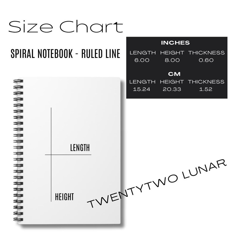 5 X Spiral Notebook Size Chart Size Chart Template SPOKE Custom ...