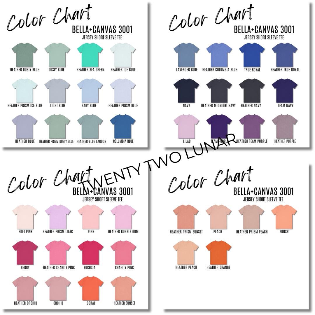 Bella Canvas 3001 Color Chart Canva Template T-shirt Bella and Canvas ...