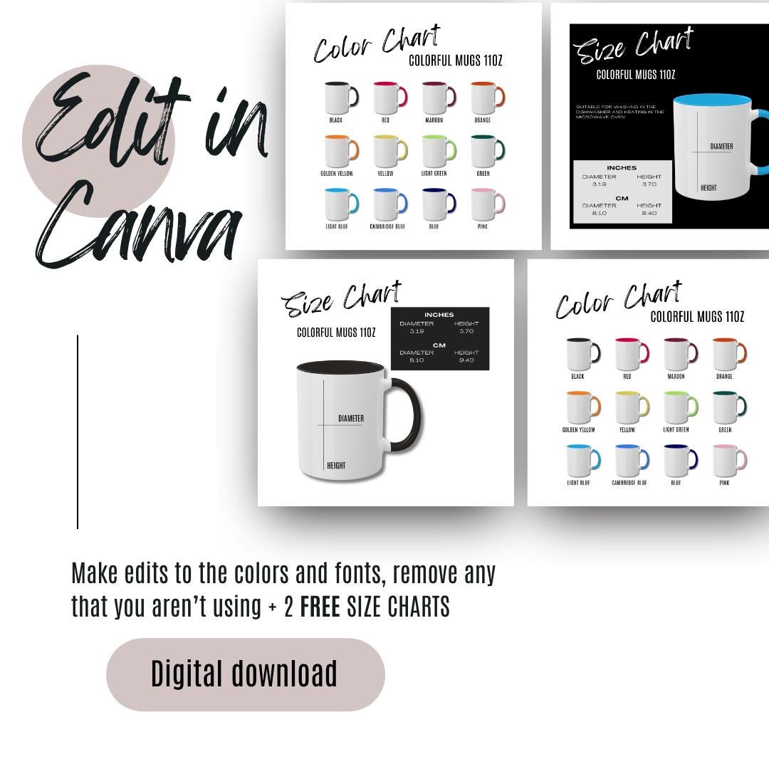 Colorful Mugs 11oz Color Chart Canva Template ORCA Coatings Mockups ...