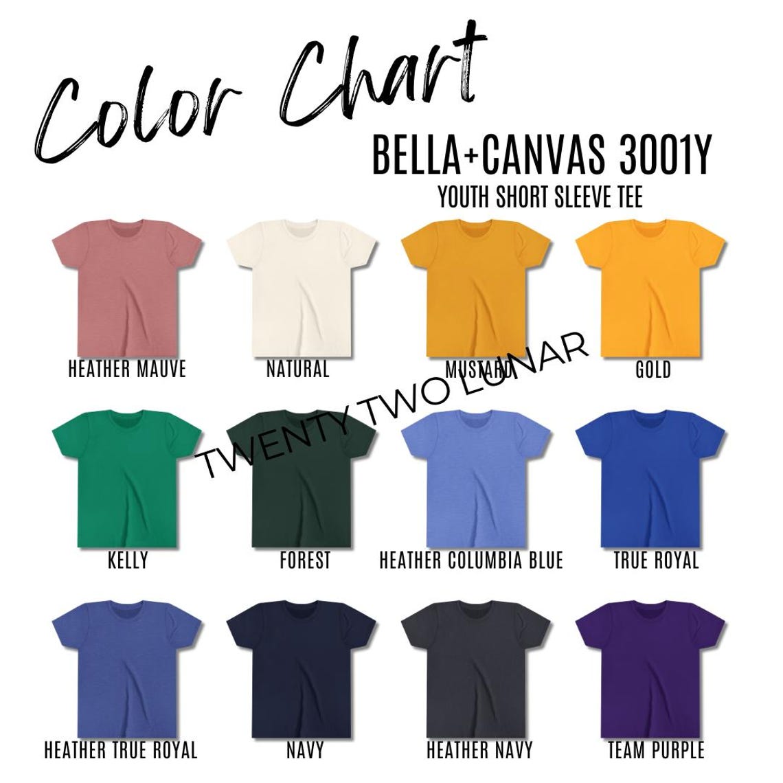 Bella Canvas 3001Y Color Chart Canva Template T-shirt Bella and Canvas ...