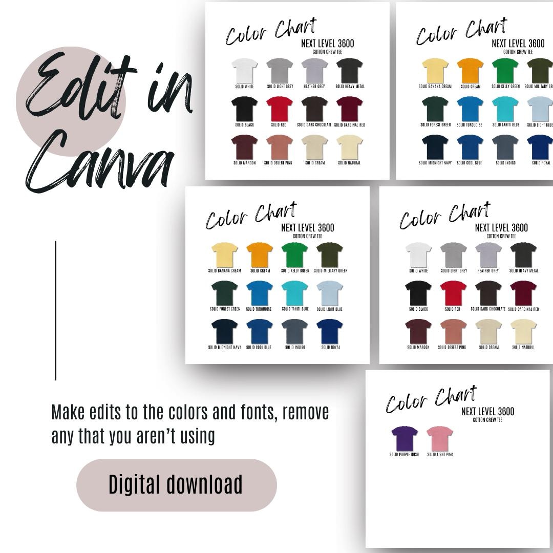 Next Level 3600 Color Chart Canva Template Next Level T-shirt Mockups ...