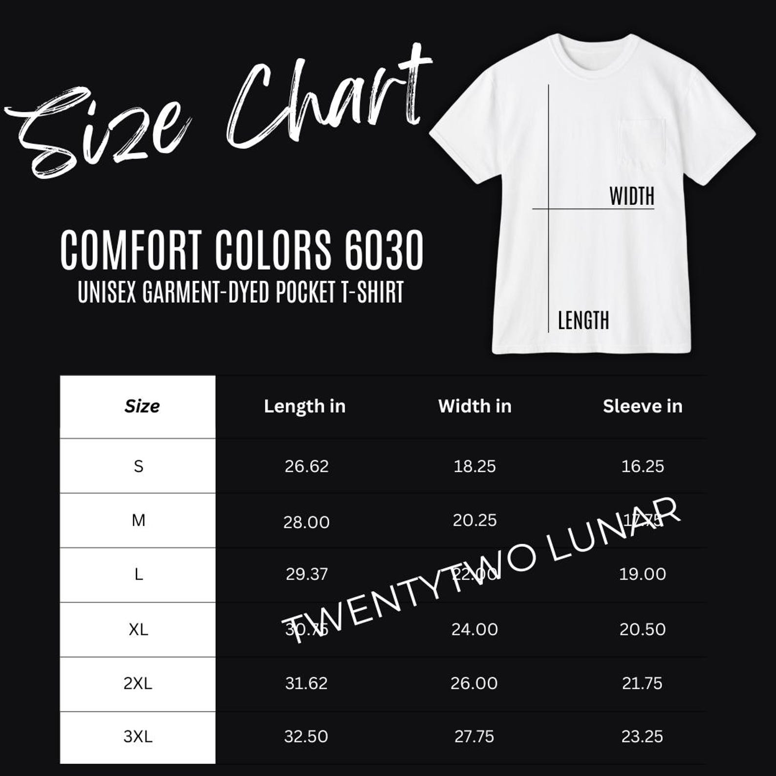 5 X Comfort Colors Size Chart 6030 Printify Comfort Colors 6030 Size ...