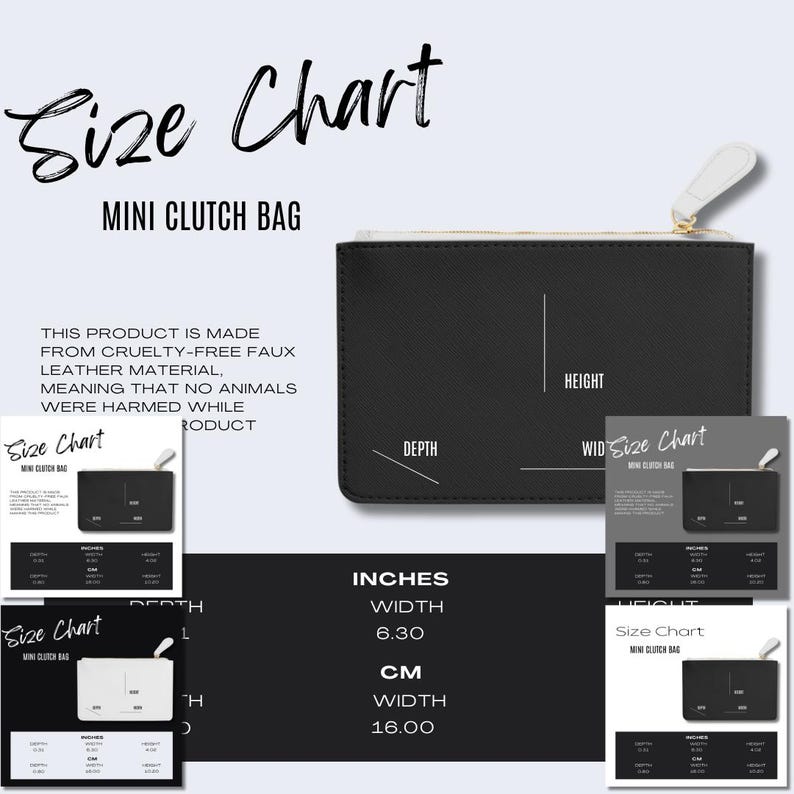 5 X Mini Clutch Bag Size Chart WOYC Size Chart Printify Bag Mockup Size ...