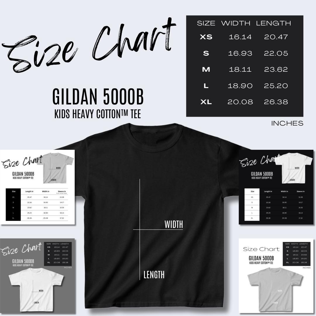 5 X Gildan 5000B Size Chart Printify Gildan Kids Size Chart, POD Mockup Size Chart for Shirts ...