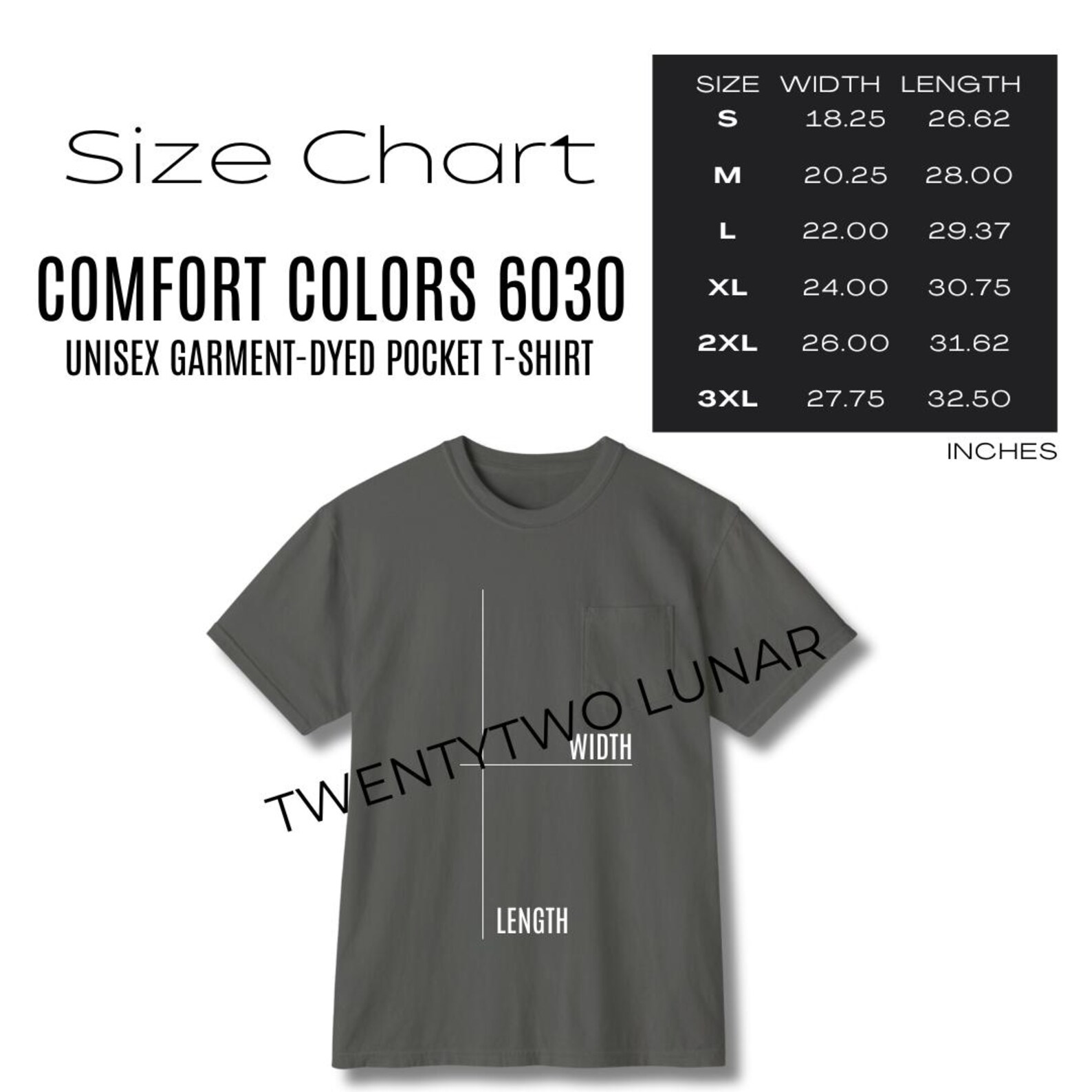 5 X Comfort Colors Size Chart 6030 Printify Comfort Colors 6030 Size ...