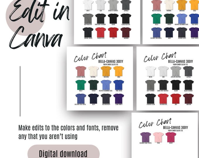 Bella Canvas 3001Y Color Chart Canva Template T-shirt Bella and Canvas ...