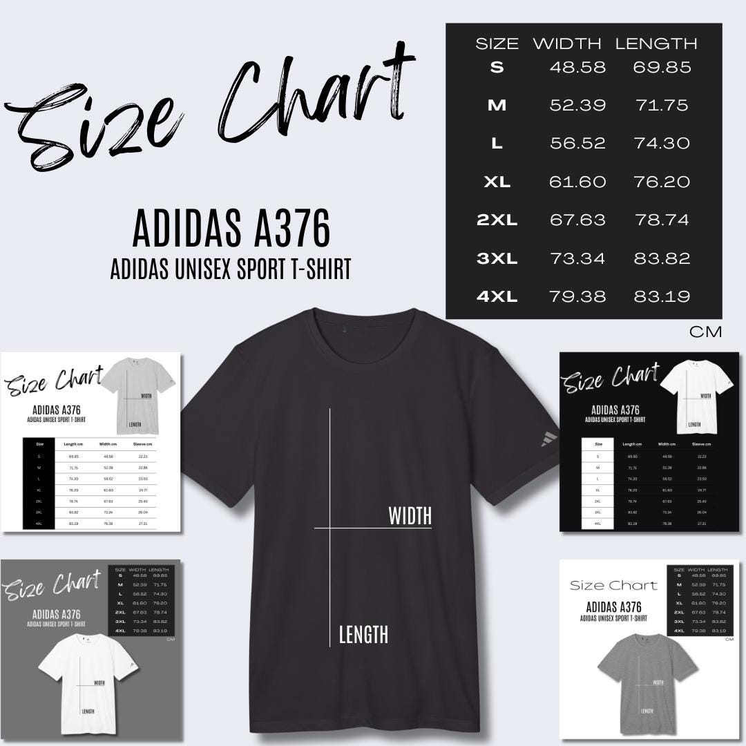 5 X Adidas A376 Size Chart Printify Adidas Sports Top A376 Size Chart, POD Mockup Size Chart for ...
