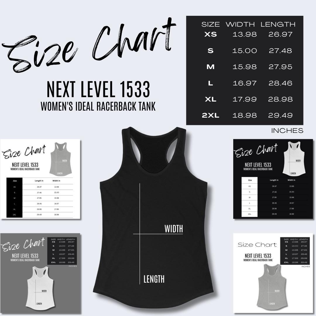 5 X Next Level 1533 Size Chart 1533 Sizing Guide Tank Measurement Next ...