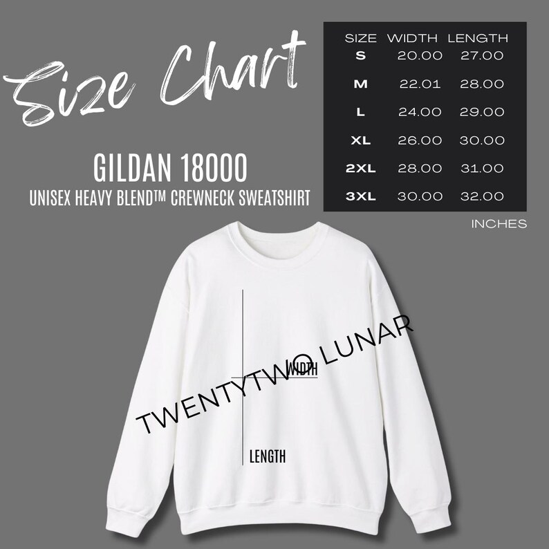 5 X Gildan 18000 Size Guide Printify Gildan 18000 Size Chart, POD ...